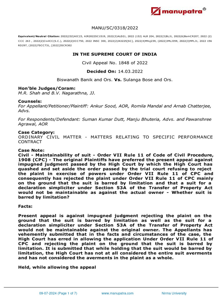 Biswanath Banik vs. Sulanga Bose Appeal | PDF | Lawsuit | Federal Rules Of Civil Procedure