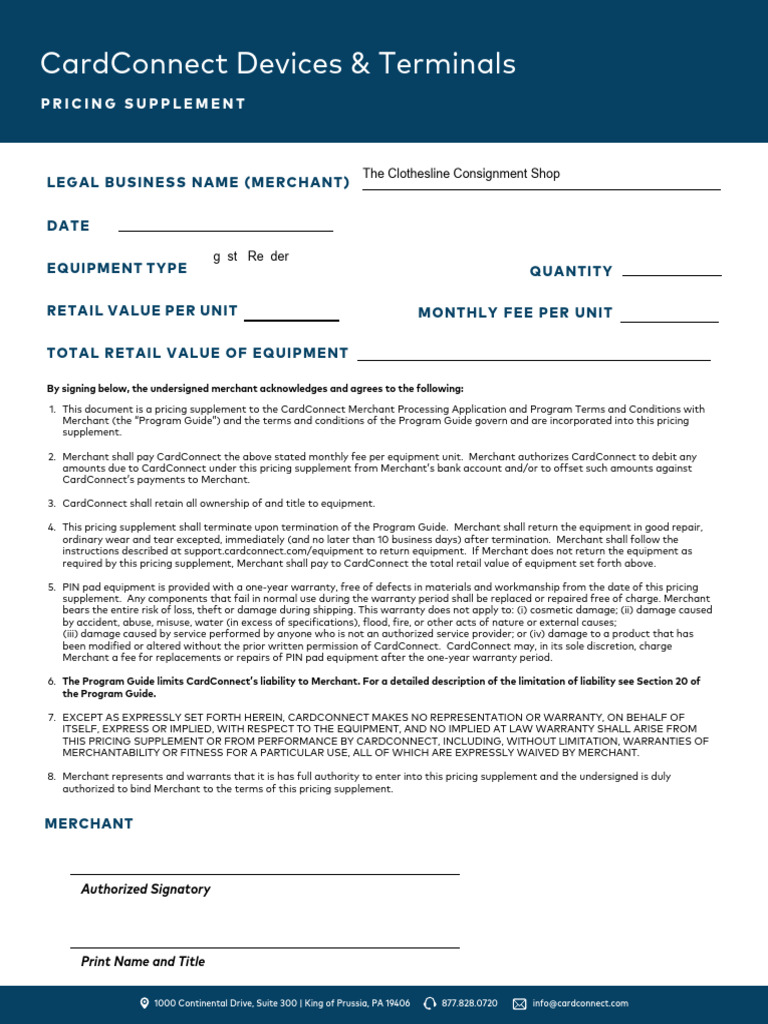 CardConnect Monthly Pricing Agreement 12.18 v2 - Rental Agreement | PDF | Pricing | Common Law
