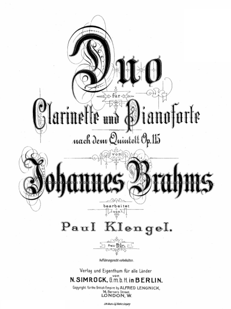 Brahms 115 Arr Klengel Cl-Po Piano | PDF