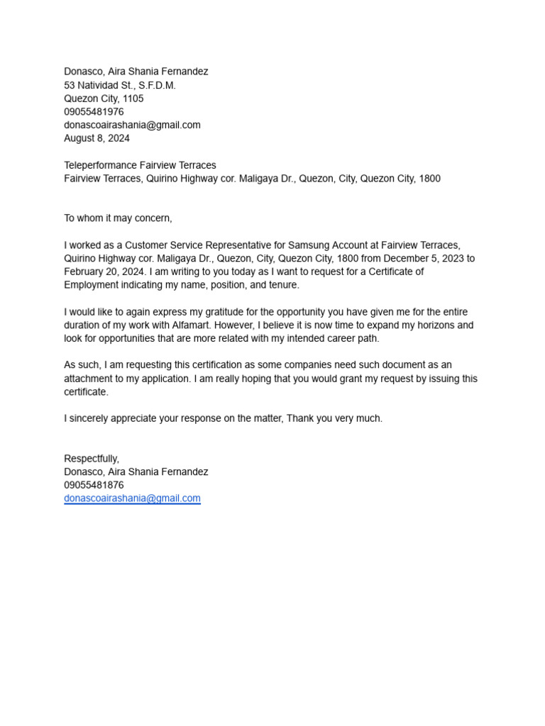 COE Request TP | PDF