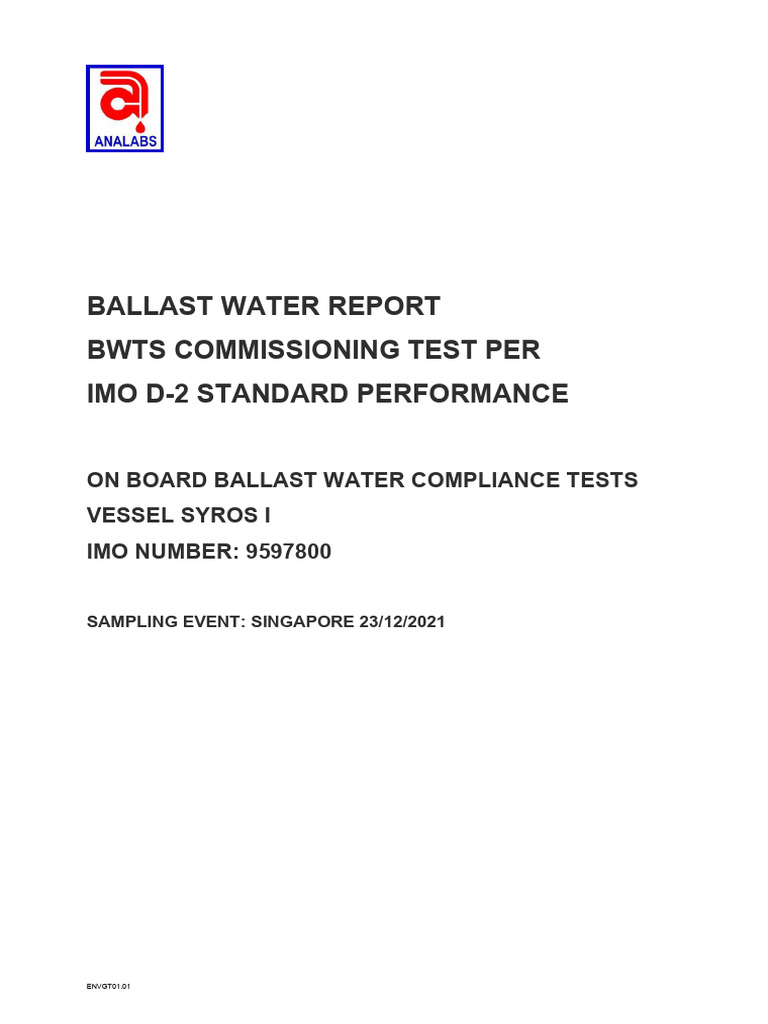 Ballast Water Compliance Test Report | PDF | Plankton