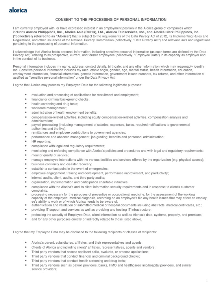 DPA Employee Consent Form_DPA Employee Consent Form | PDF | Employment ...