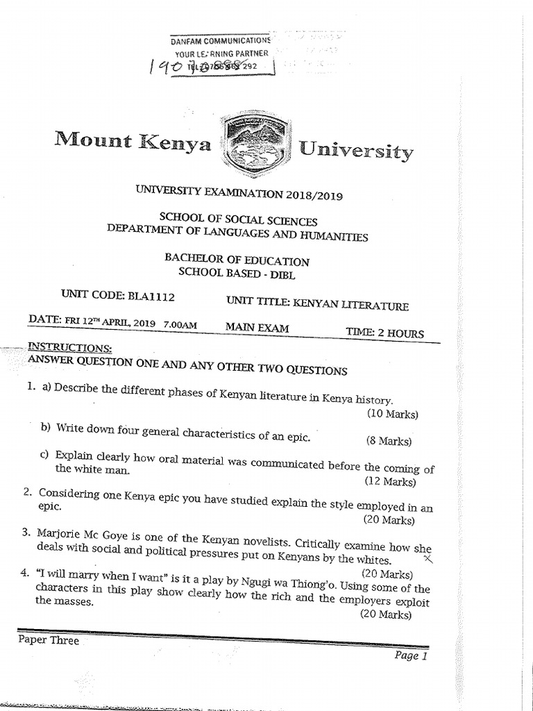 Kenyan Lit QUESTIONS | PDF