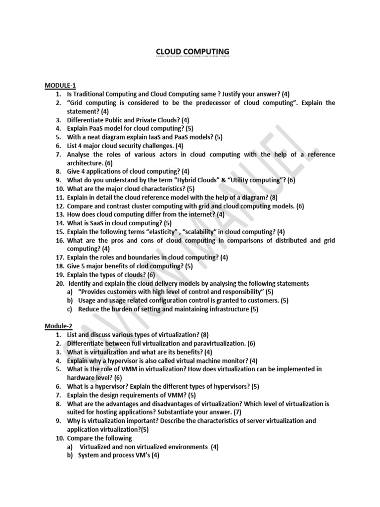 CLOUD COMPUTING Ques Bank | PDF | Virtualization | Cloud Computing