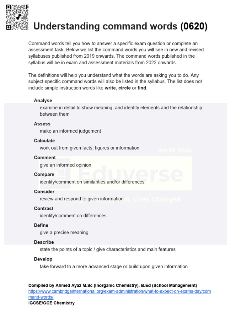 Understanding Command Words (0620) | PDF | Information | Knowledge