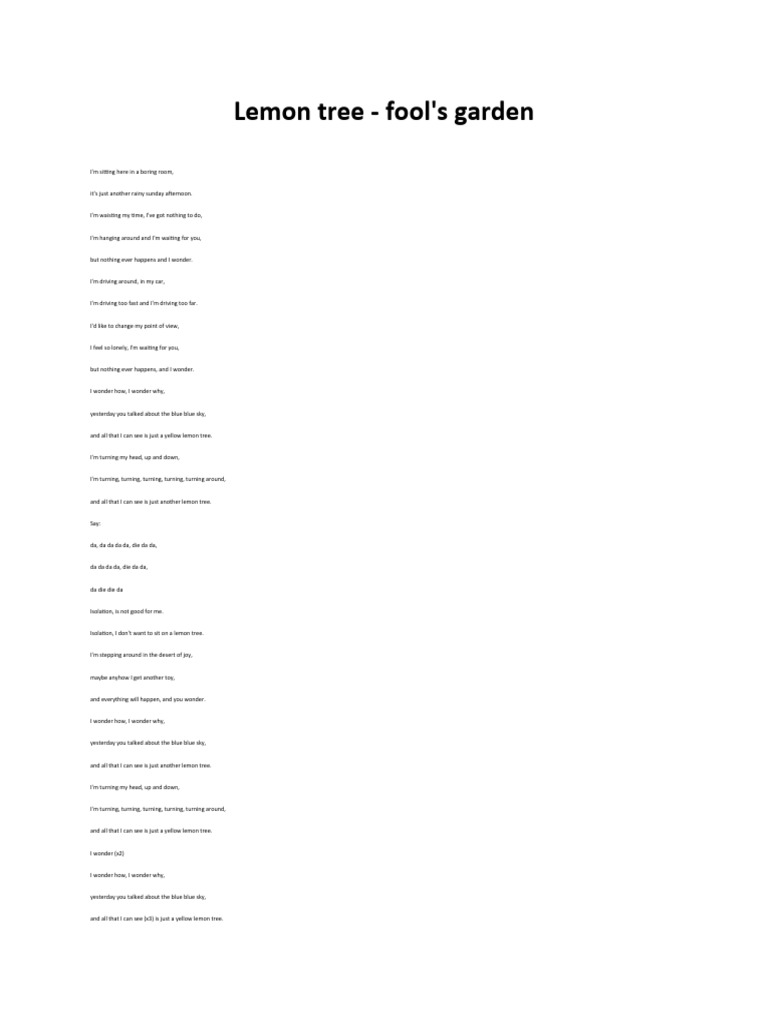 Lemon Tree Lyrics by Fool's Garden | PDF | Language Arts & Discipline