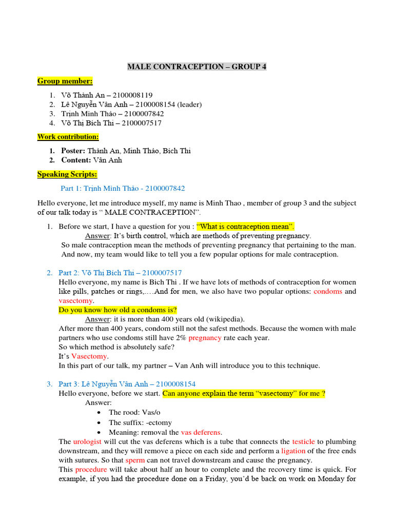 Male Contraception - 21dyk2c-1 - Group 4 | PDF | Birth Control ...