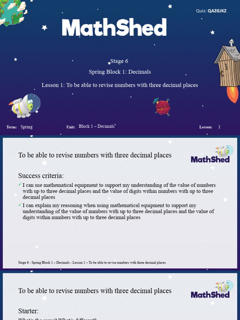 Stage 6 - Spring Block 1 - Decimals - Lesson 1 - To Be Able To Revise ...