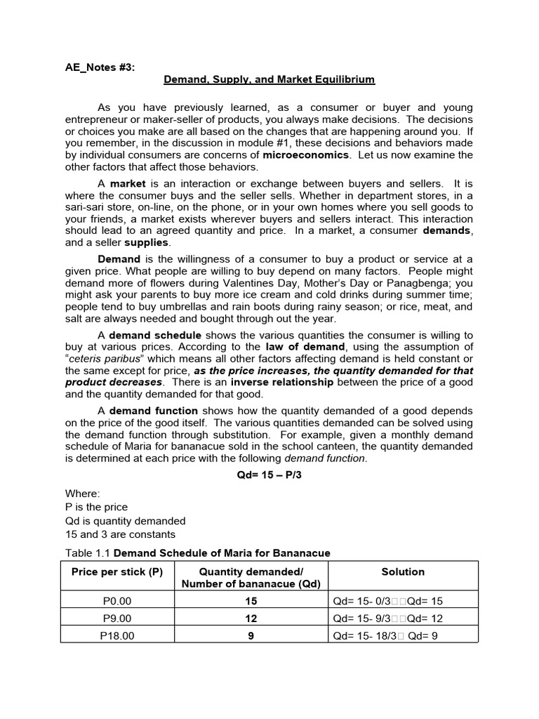 AE Notes3 | PDF | Demand | Supply (Economics)