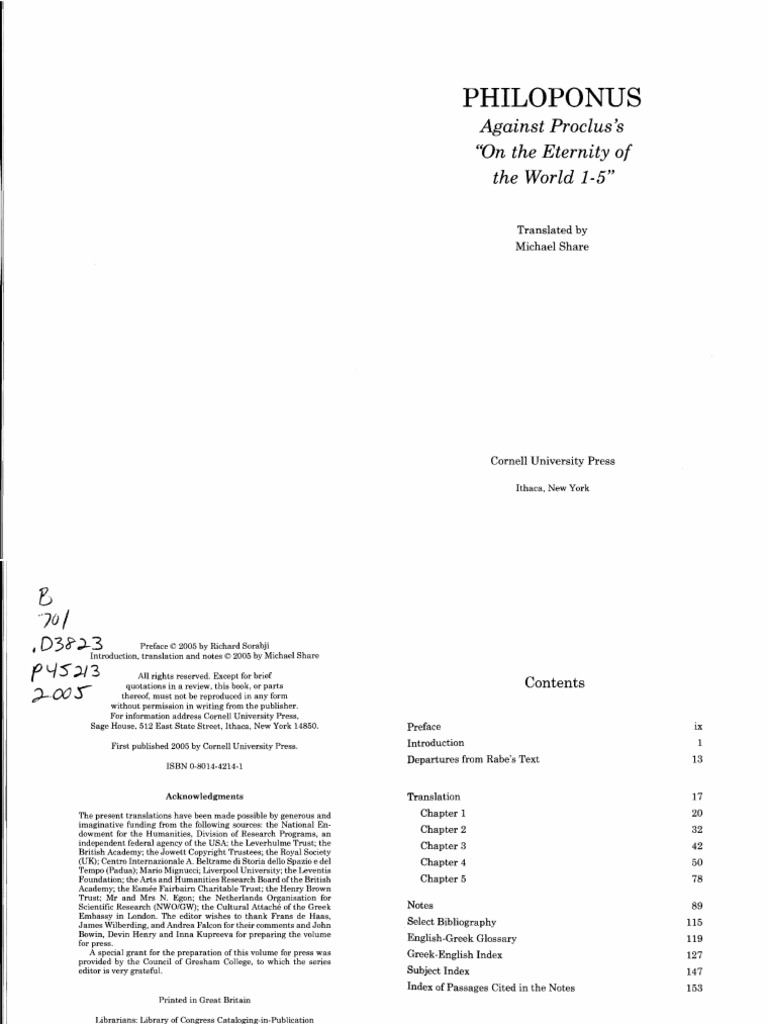 Philoponus Against Proclus' On The Eternity of World (Translation Share ...