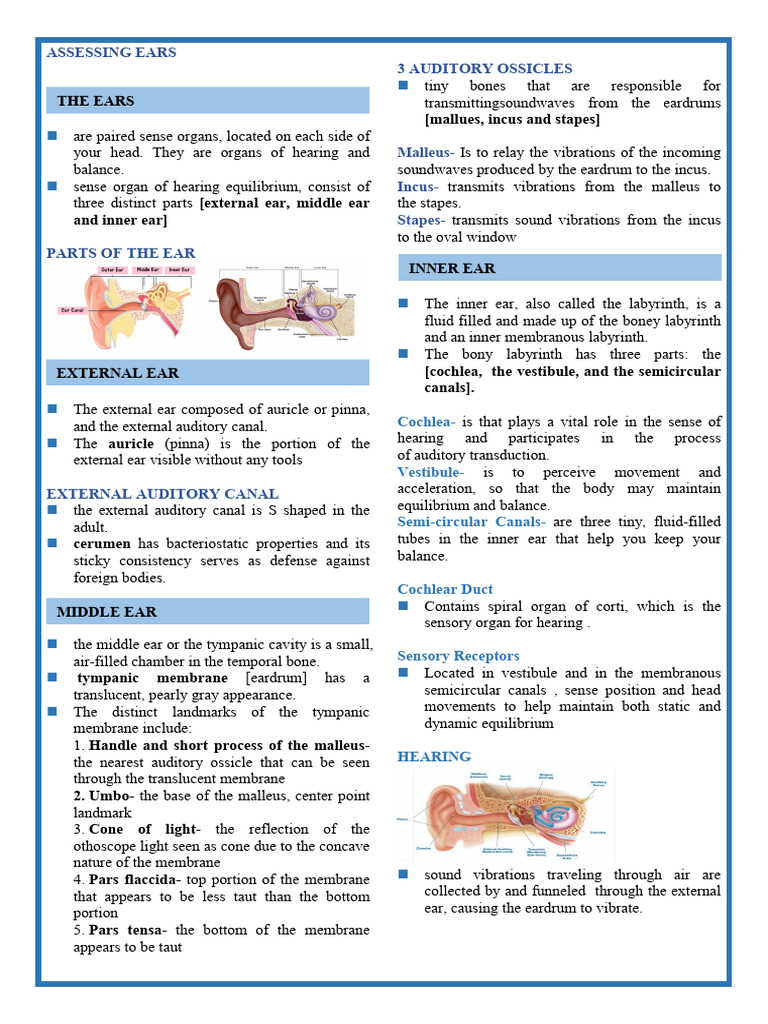 Assessing Ears Reviewer - 071109 | PDF | Ear | Hearing