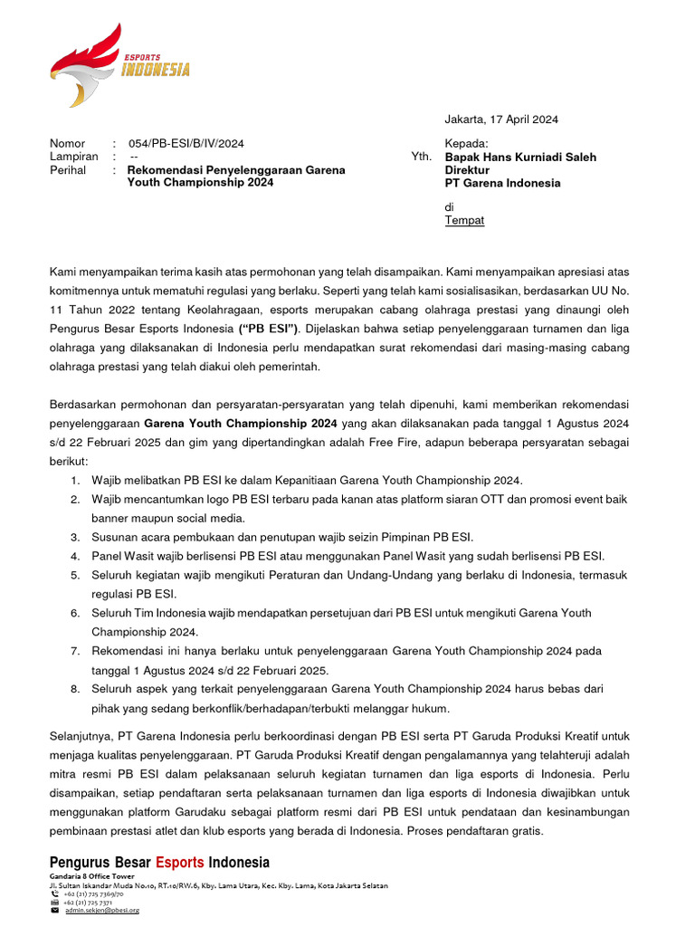 Surat Rekomendasi ESI | PDF