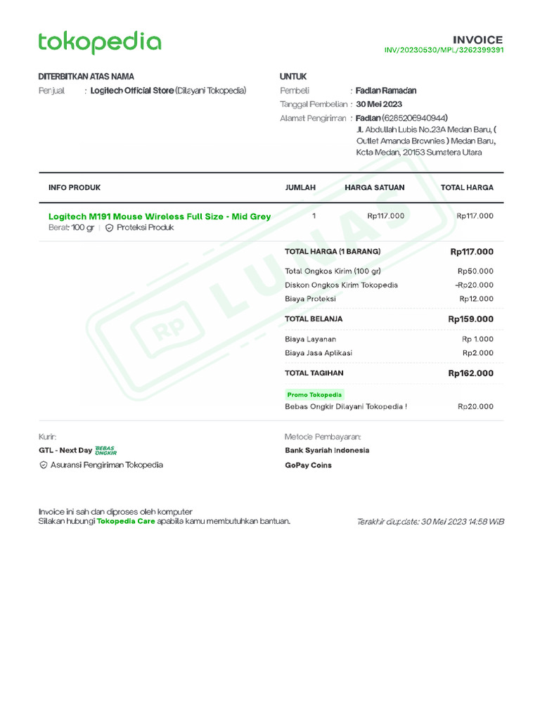 Invoice - Tokopedia | PDF