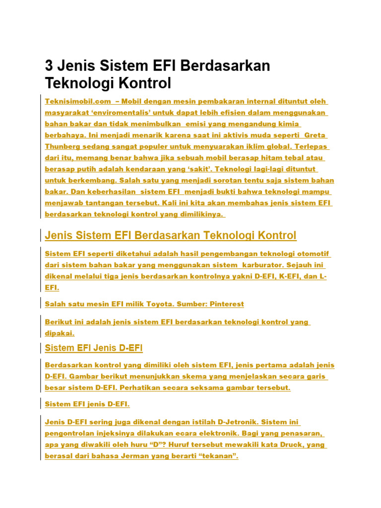 3 Jenis Sistem EFI Berdasarkan Teknologi Kontrol | PDF | Komputer | Teknologi & Rekayasa