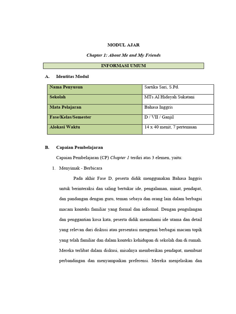 Modul Ajar Chapter 1 (FIX) | PDF