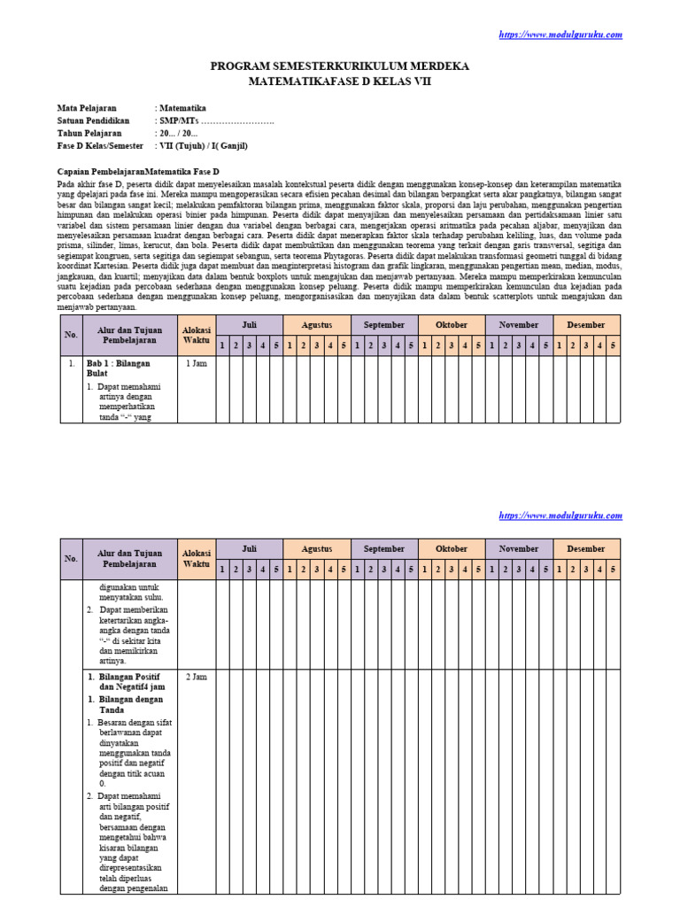 Prosem Fase D Kelas 7 - Matematika | PDF