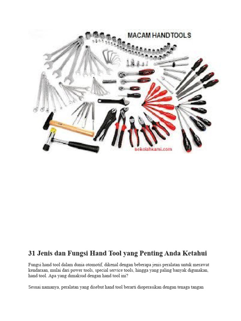 Jenis dan Fungsi Hand Tools Otomotif | PDF | Seni | Teknologi & Rekayasa