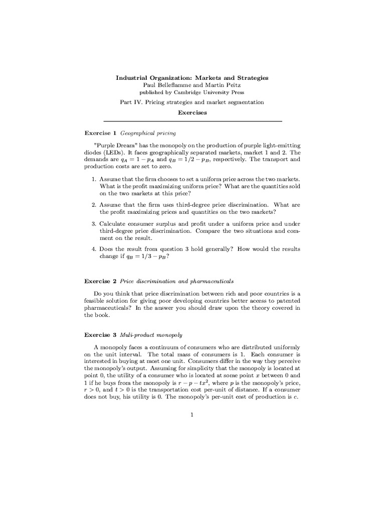 Exercises 4 | PDF | Monopoly | Economic Equilibrium