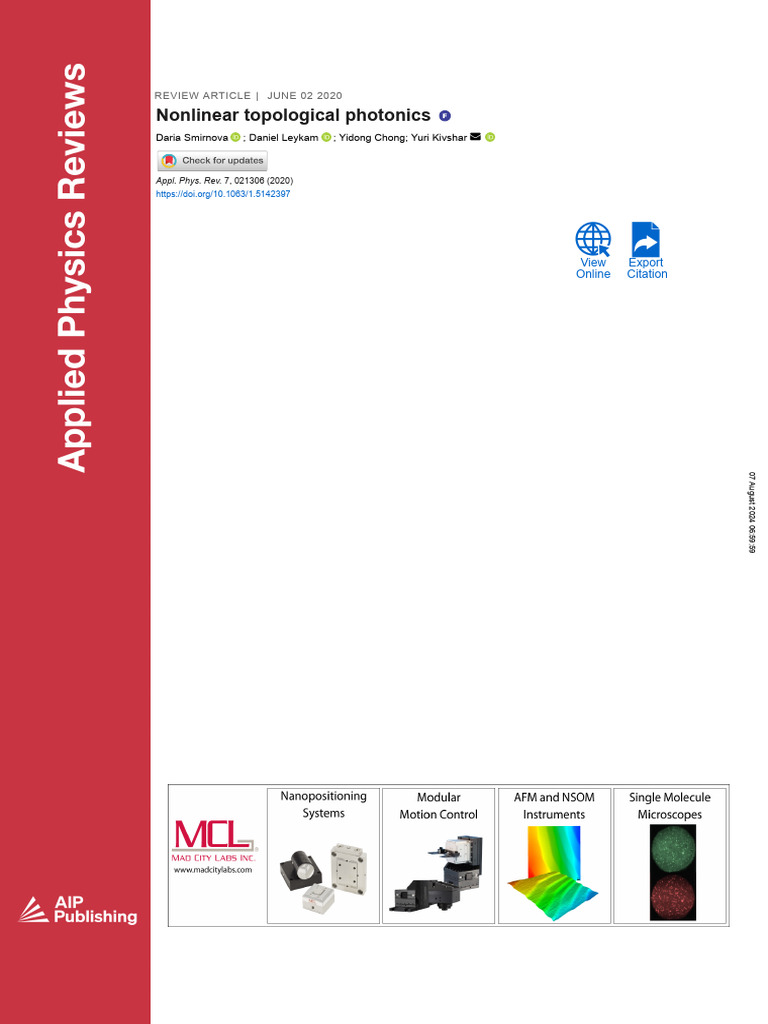 Nonlinear Topological Photonics | PDF | Nonlinear Optics | Electromagnetism