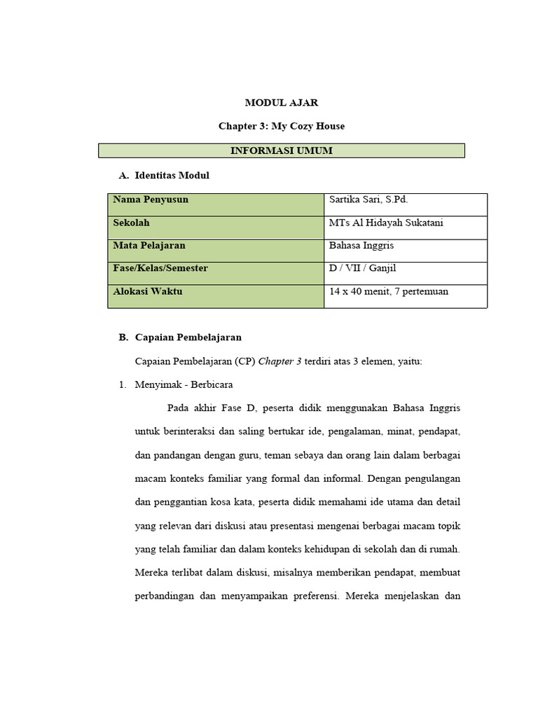 Modul Ajar Chapter 3 (FIX) | PDF | Kajian Bahasa Asing
