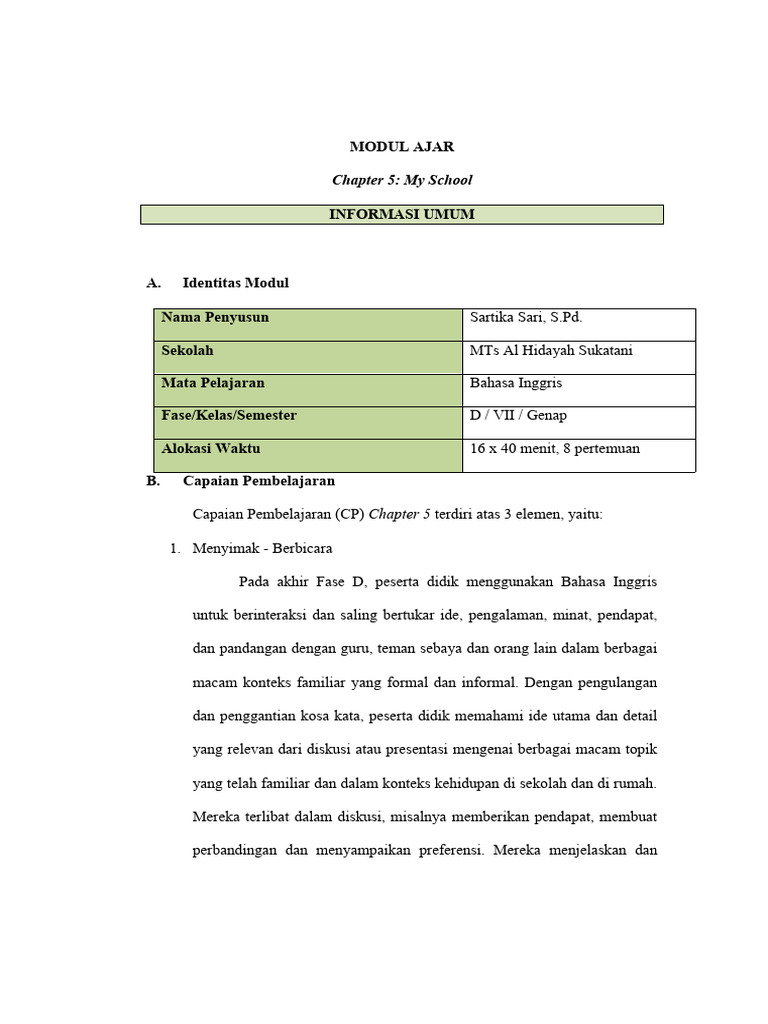 Modul Ajar Chapter 5 (FIX) | PDF