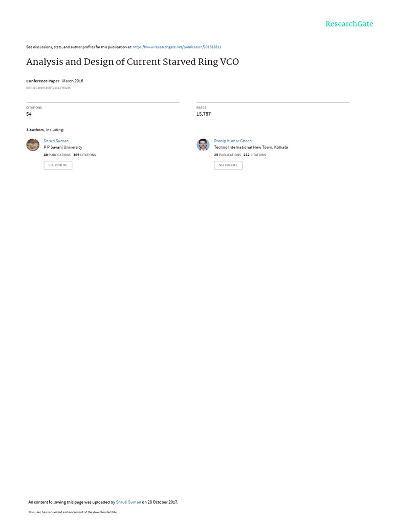 Analysis and Design of Current Starved Ring VCO | PDF | Electronic Oscillator | Electricity