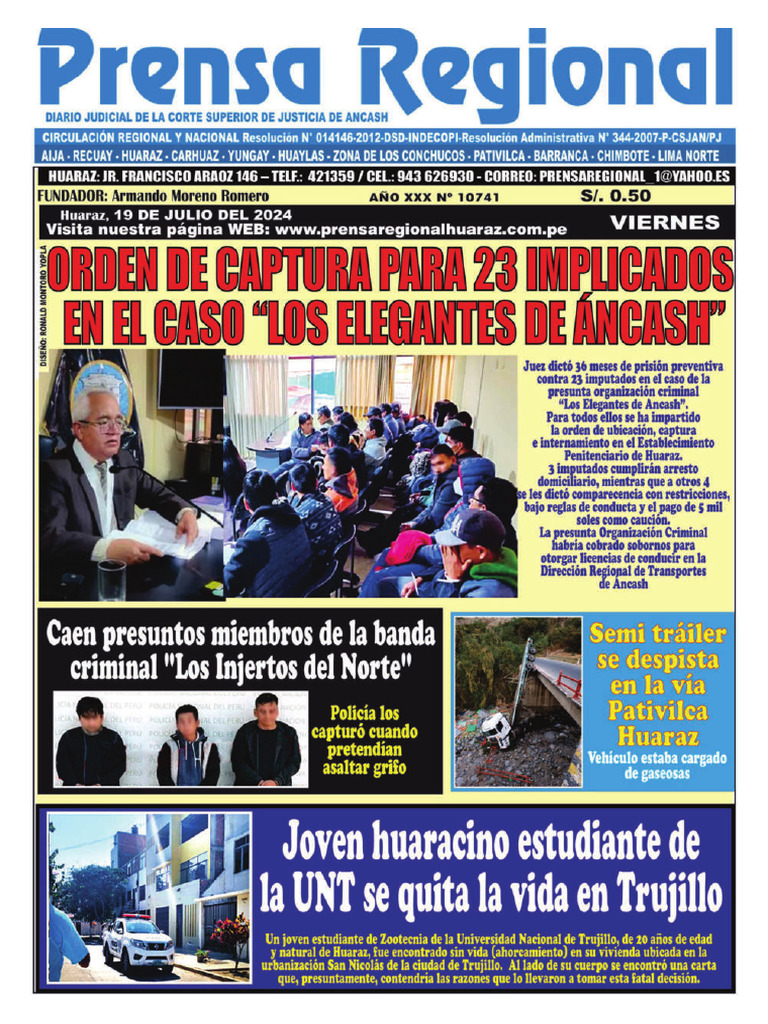 Prensa Regional Huaraz?19072024? | PDF | Crímenes | Crimen y violencia