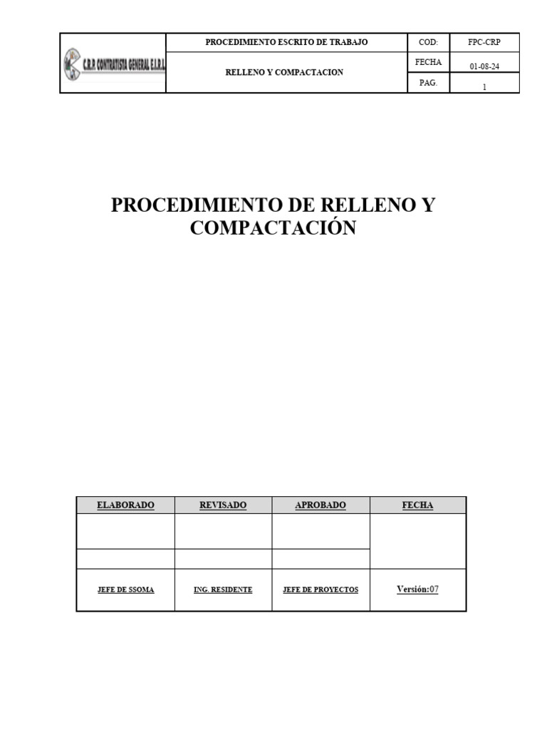 Procedimiento de Relleno y Compactación | PDF