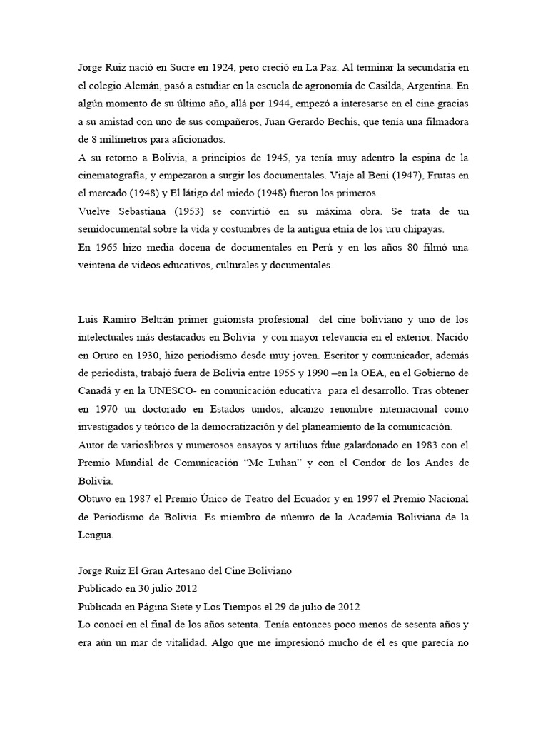 Jorge Ruiz Nació en Sucre en 1924 | PDF | Bolivia