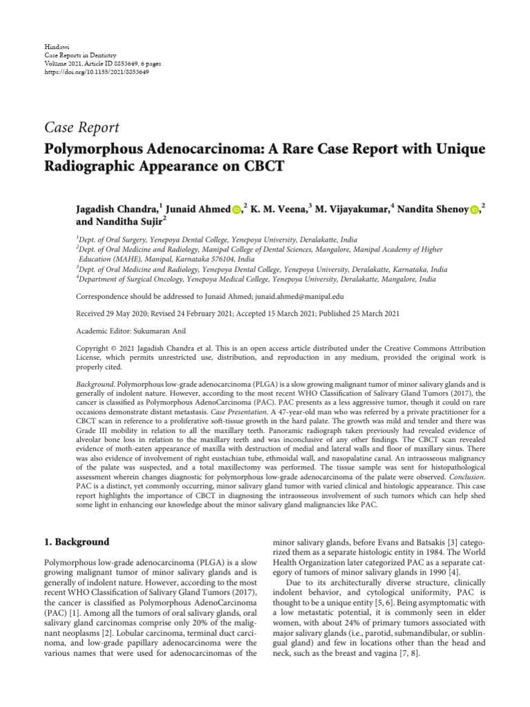 Polymorphous Adenocarcinoma | PDF | Adenoma | Neoplasms