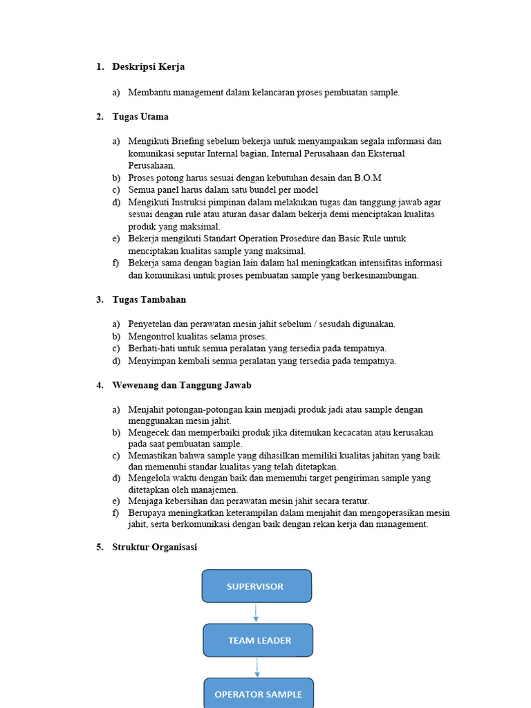 Tugas dan Tanggung Jawab Operator Sample | PDF