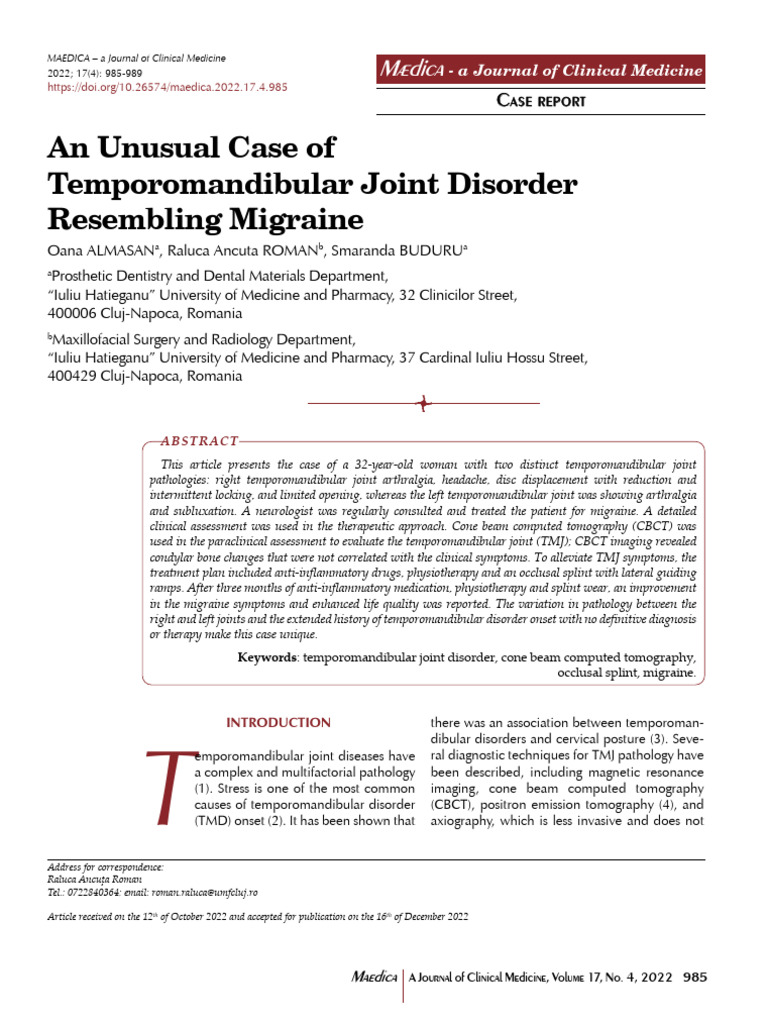 TMJ Disorder | PDF | Headache | Migraine