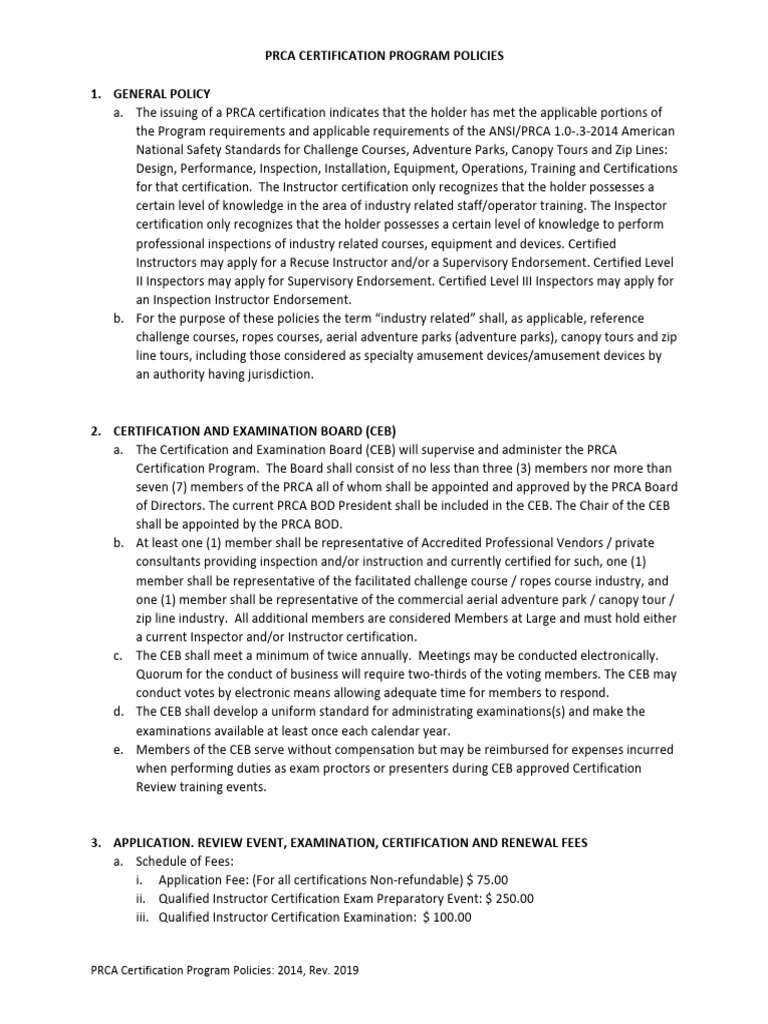 PRCA CERTIFICATION PROGRAM POLICIES Rev 2019 | PDF | General ...