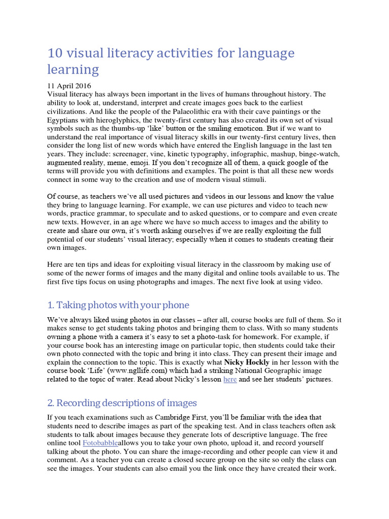 7.7. 10 Visual Literacy Activities For Language Learning | PDF ...