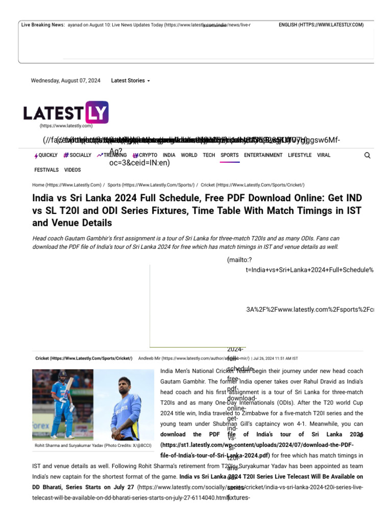 India Vs Sri Lanka 2024 Full Schedule, Free PDF Download Online - Get ...