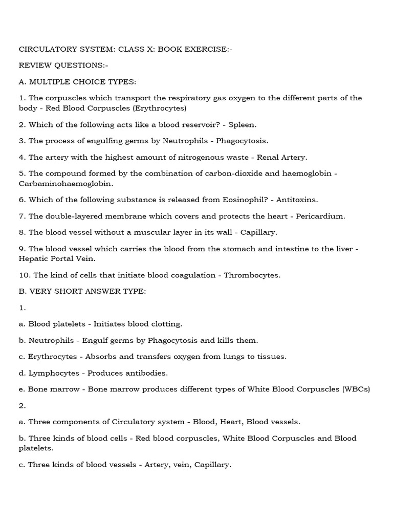 Circulatory System Textbook X Solutions | PDF | Atrium (Heart) | Heart