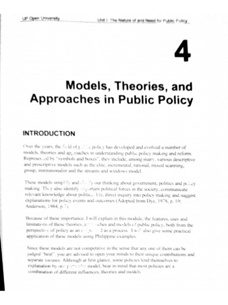 Models, Theories and Approaches in Public Policy | PDF