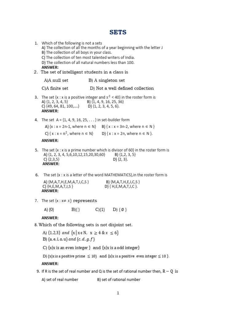 SETS MCQS | PDF | Discrete Mathematics | Abstract Algebra