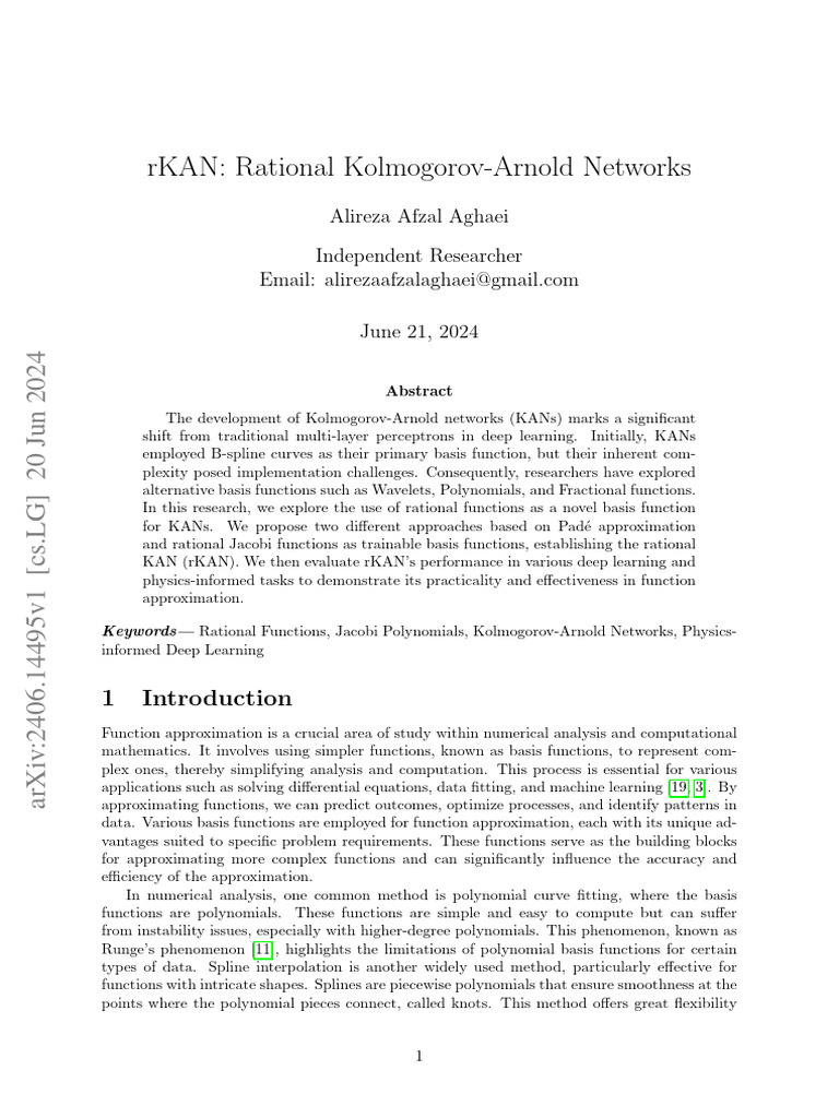 RKAN Rational Kolmogorov-Arnold Networks | PDF | Function (Mathematics) | Spline (Mathematics)