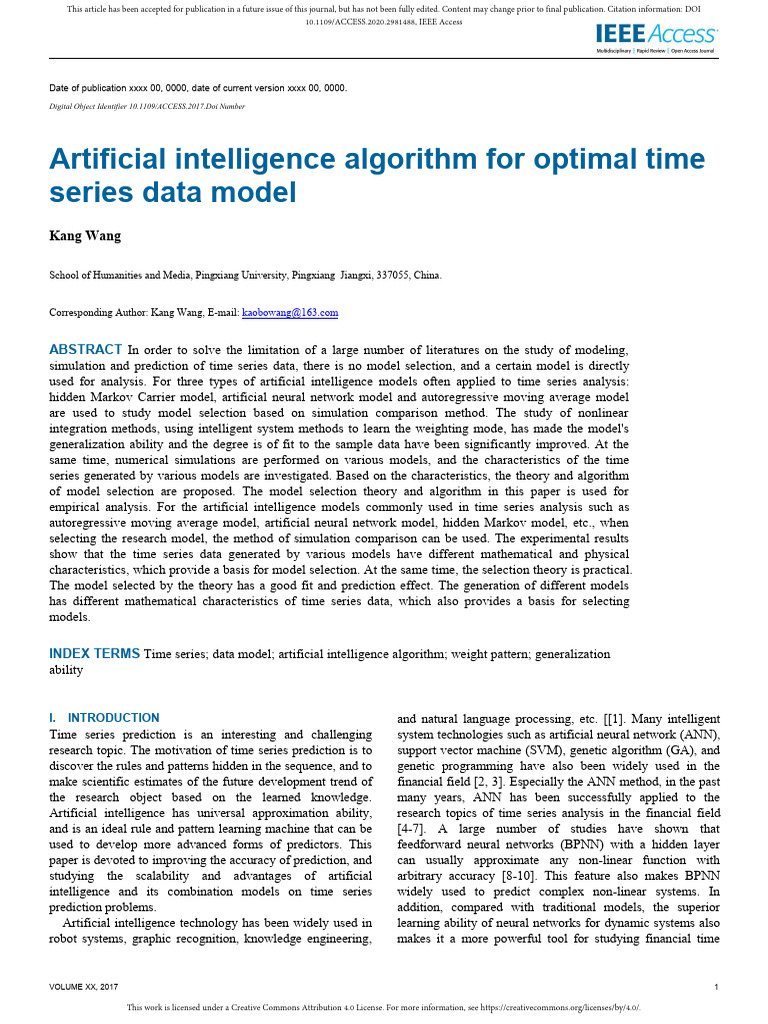 Artificial Intelligence Algorithm For Optimal Time | PDF | Time Series | Principal Component ...