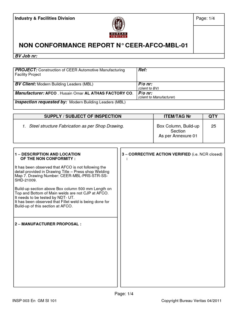 INSP 003 - Non Conformity Report | PDF | Computers | Technology & Engineering