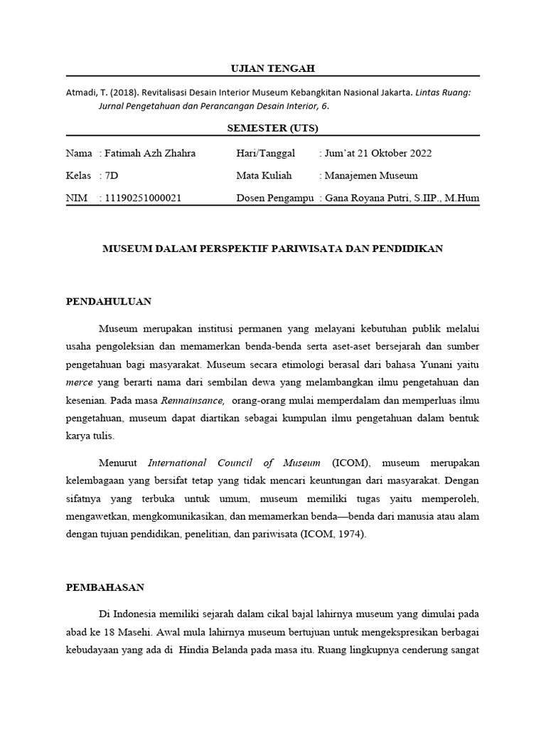 Mnj. Museum - Fatimah Azh Zhahra - 7D - UTS | PDF