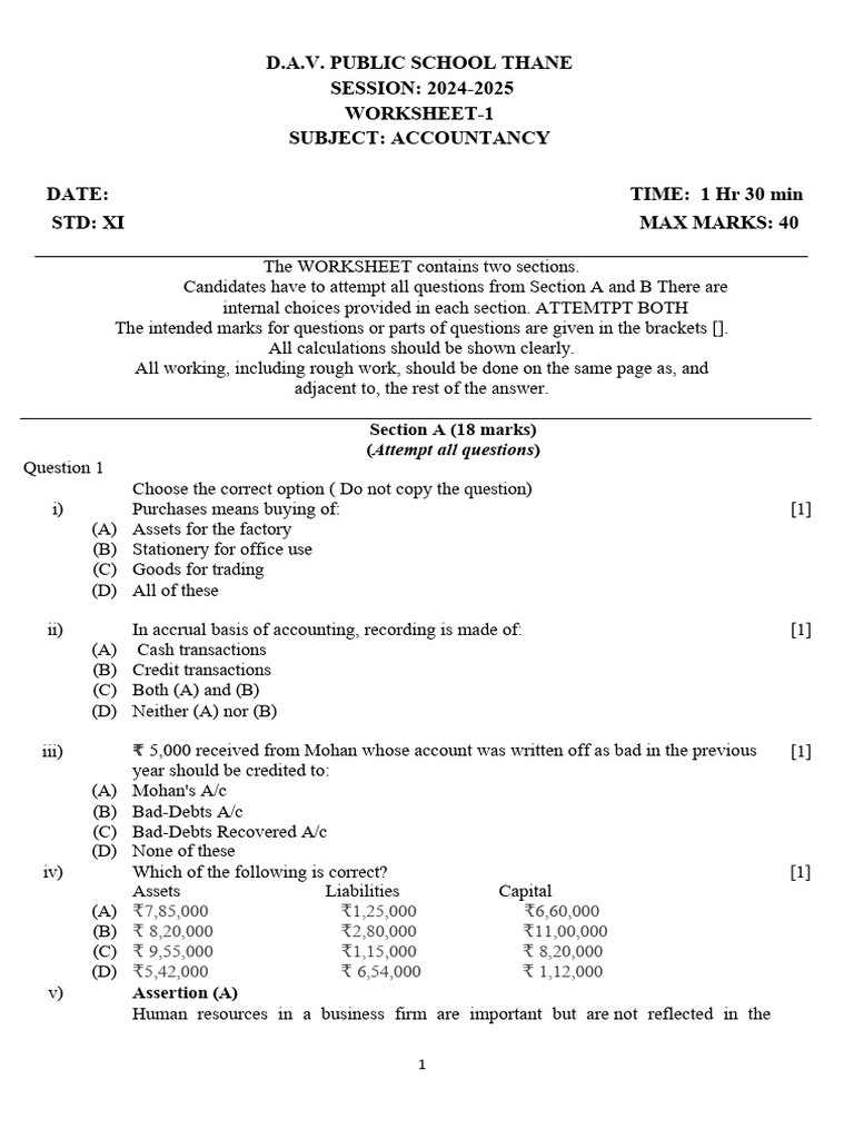 Accounts WORKSHEET-1 Grade11 | PDF | Debits And Credits | Financial ...