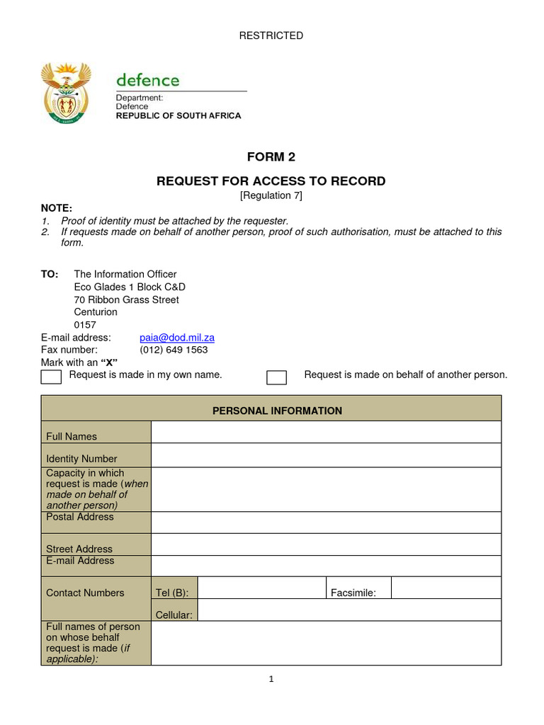 Form 2 Request For Access To Records | PDF | Fax | Computing