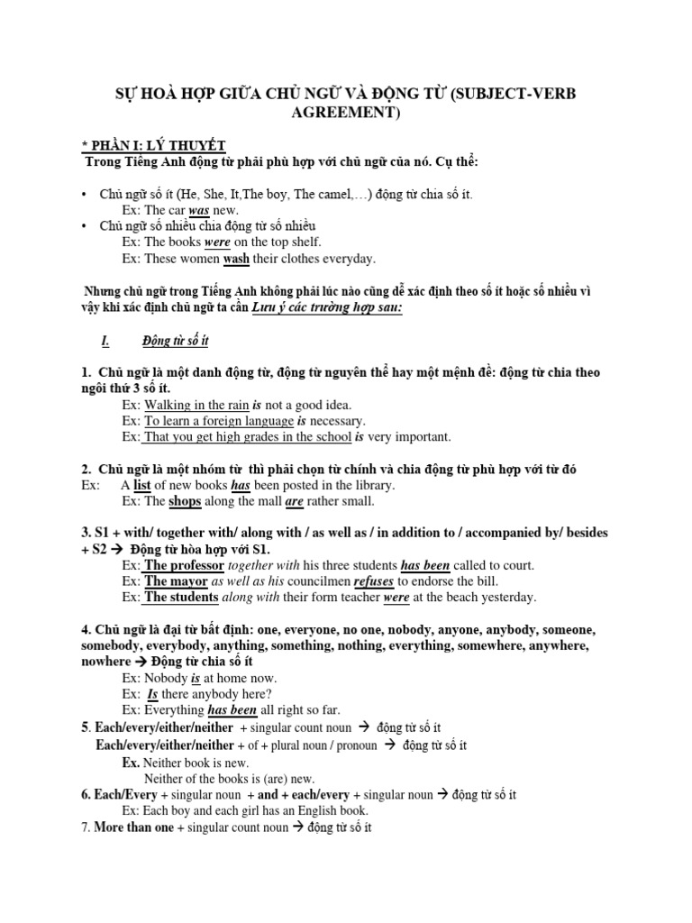 S Hoà H P Gi A CH NG Và Đ NG T (Subject-Verb Agreement) | PDF