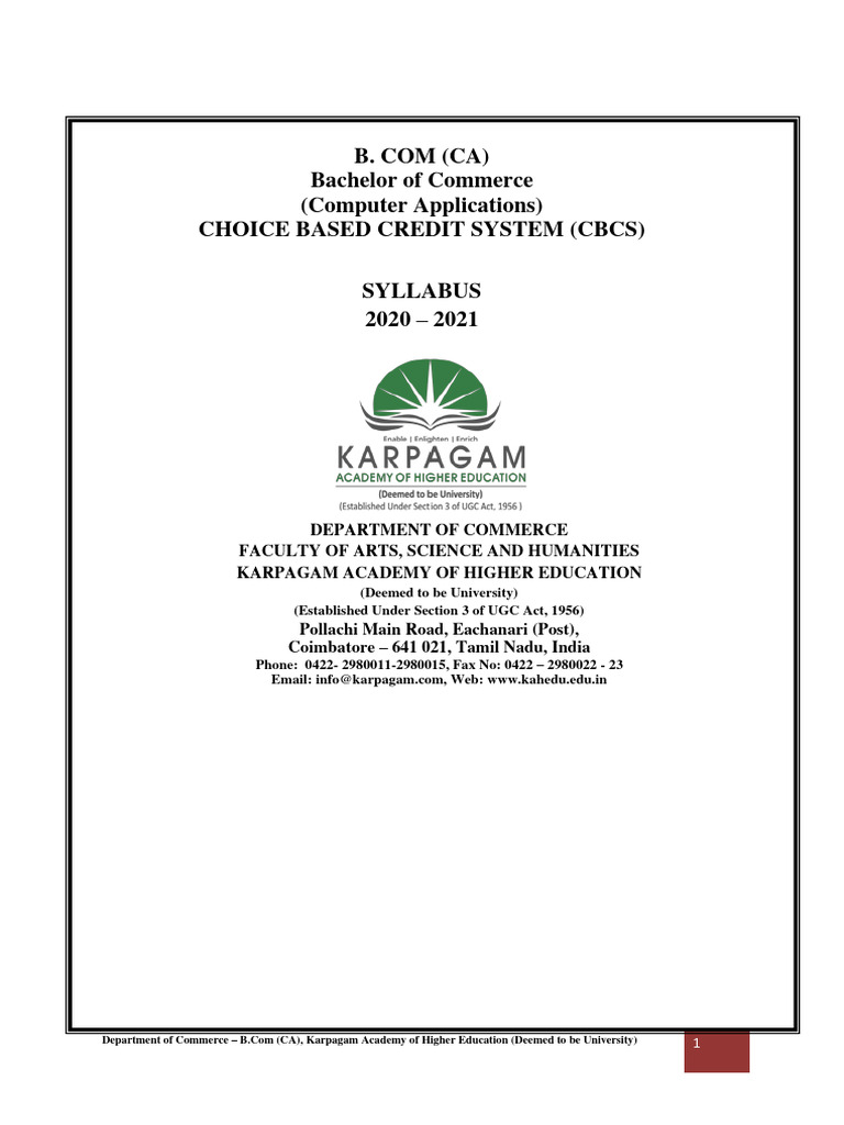 B.Com (CA) Syllabus 2020-2021 | PDF | Educational Technology | Thesis