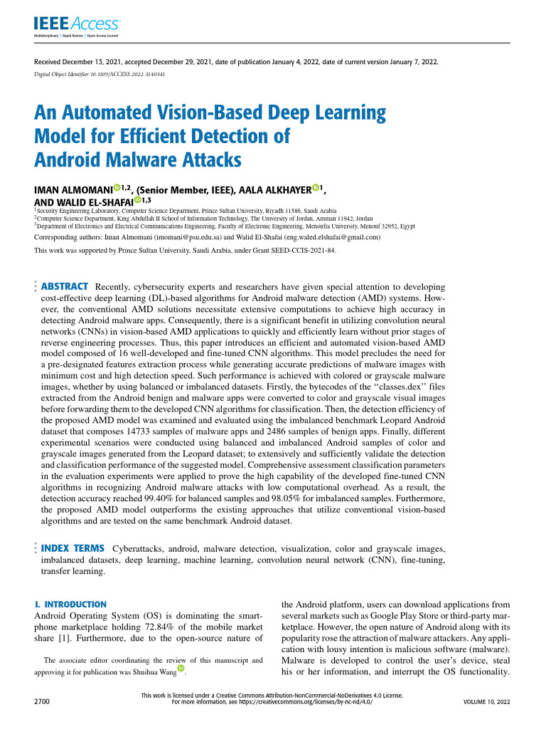 An Automated Vision Based Deep Learning Model For Efficient Detection Of Android Malware Attacks