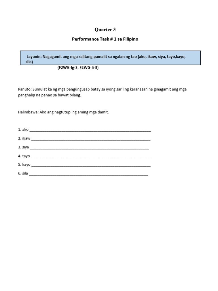 P.TASK - Q3 - FILIPINO With RUBRICS | PDF