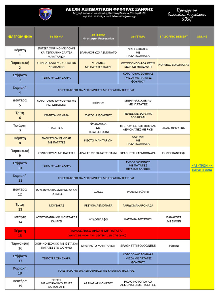 ΠΡΟΓΡΑΜΜΑ ΣΥΣΣΙΤΙΟΥ ΑΥΓΟΥΣΤΟΥ | PDF