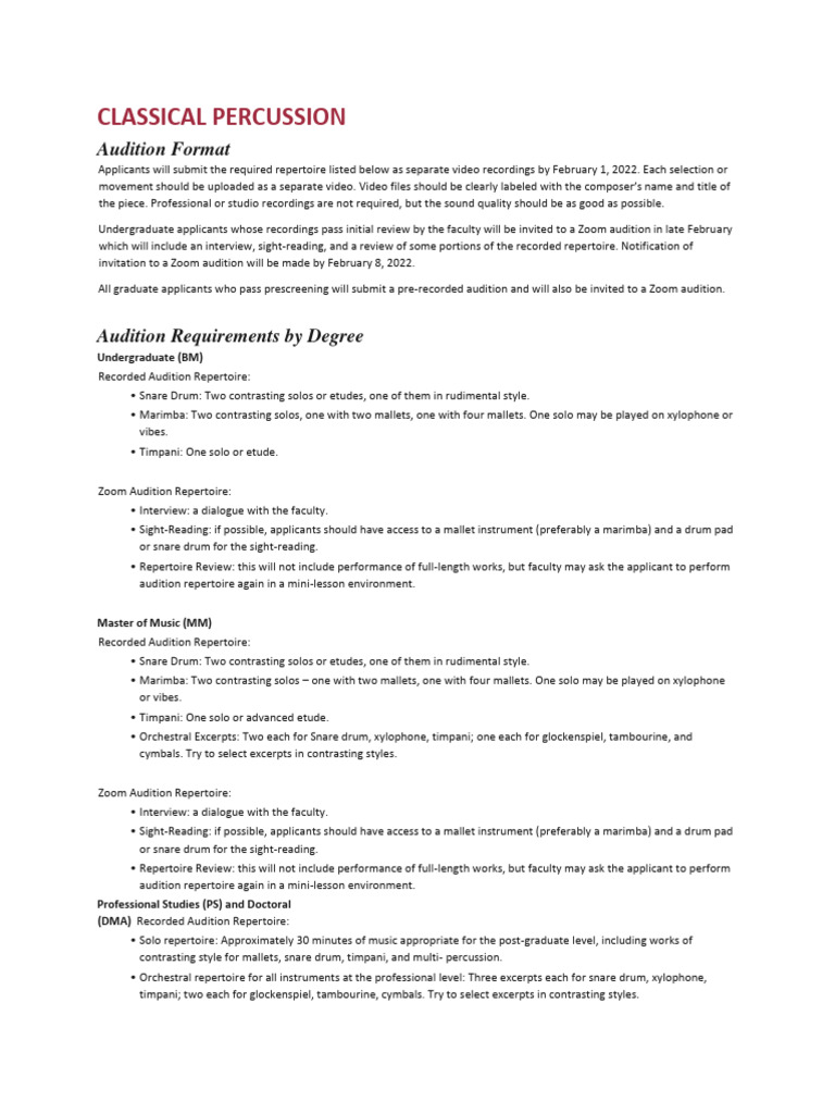 Classical Percussion Audition Guidelines | PDF | Audition | Musicology